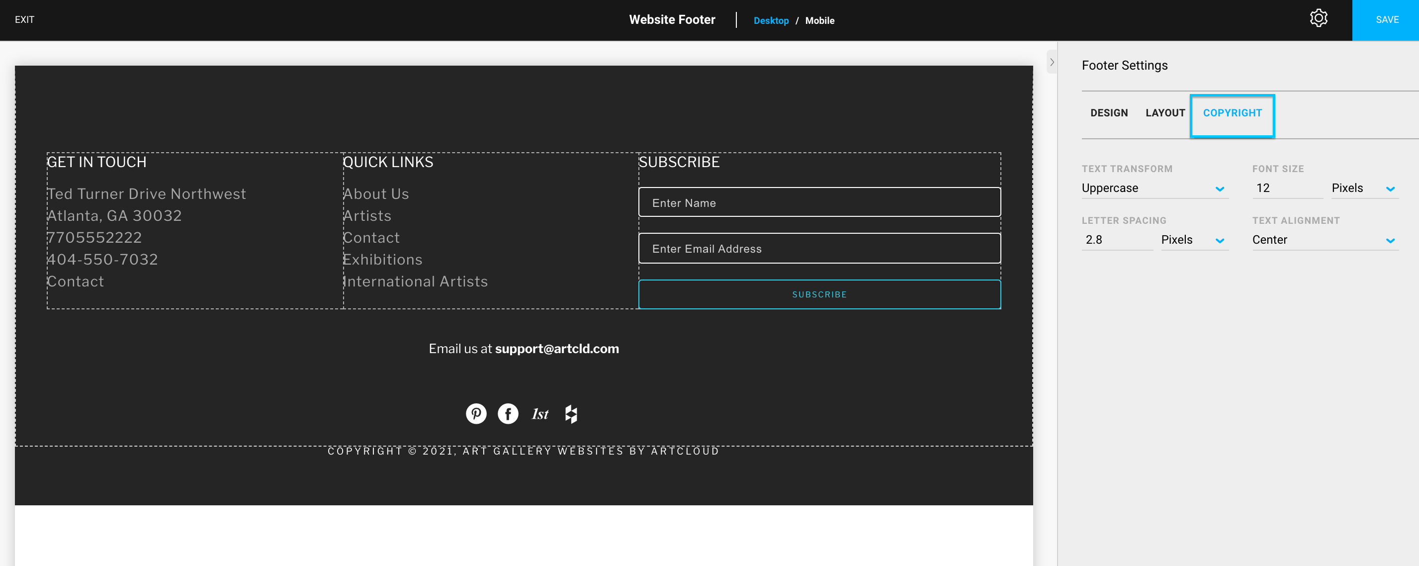How to adjust your Website Footer Settings